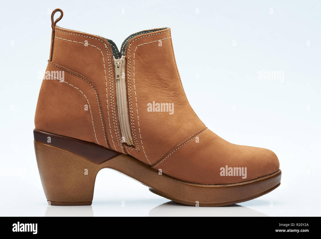Brown woman leather shoe side view isolated Stock Photo - Alamy