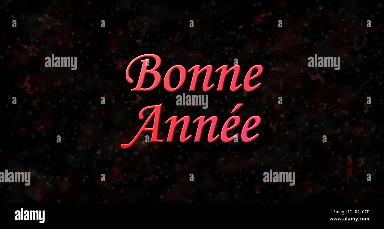 Happy New Year text in French "Bonne annee" on black background Stock ...