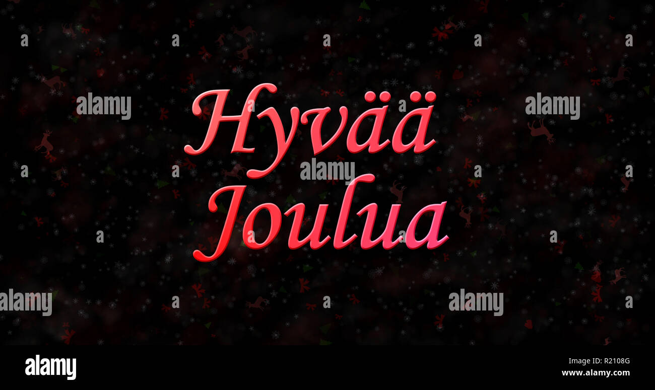 Merry Christmas text in Finnish "Hyvaa joulua" on black background ...