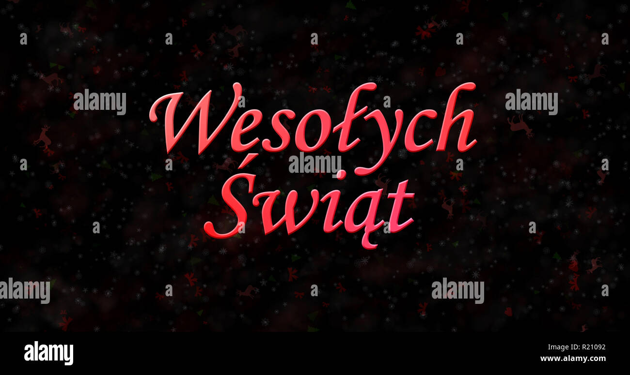 Merry Christmas text in Polish "Wesolych Swiat" on black background ...