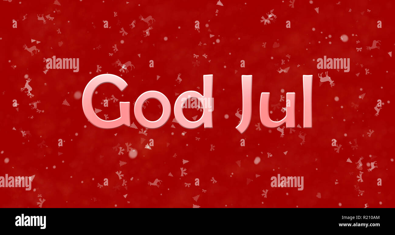 Merry Christmas text in Norwegian "God Jul" on red background Stock ...