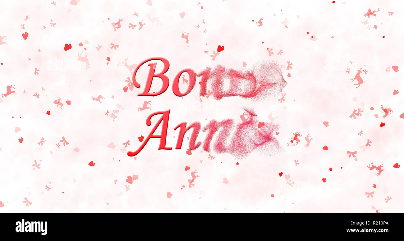 Happy New Year text in French "Bonne annee" turns to dust from right on ...