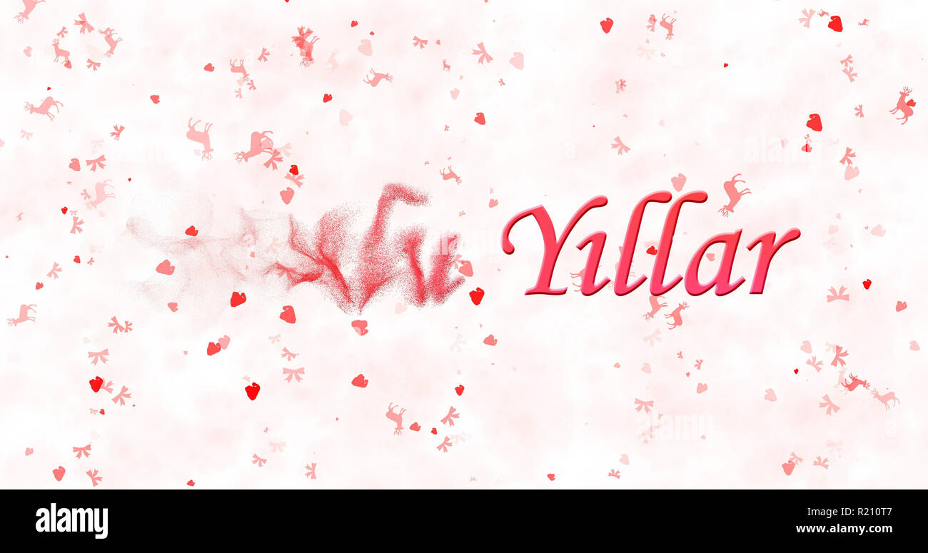 Happy New Year text in Turkish "Mutlu Yillar" turns to dust from left ...