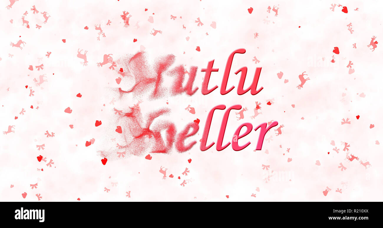 Merry Christmas text in Turkish "Mutlu Noeller" turns to dust from left ...