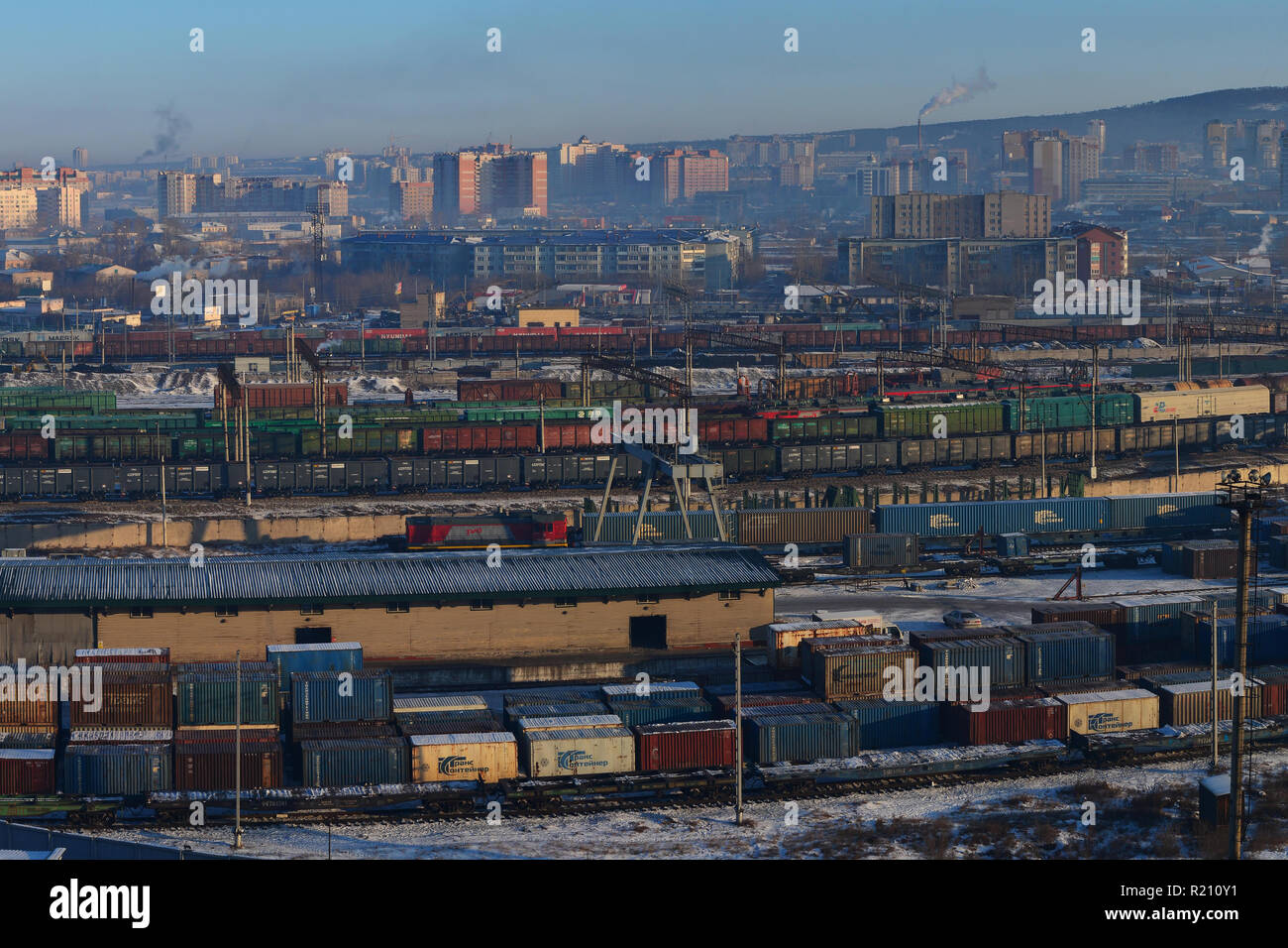 RailwChita, Russia - February 6, 2018: freight trains on a Russian ...