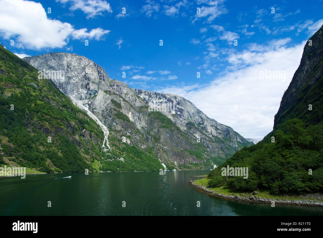 norway. Water between mountain cliffs with ships norwegian fjords ...