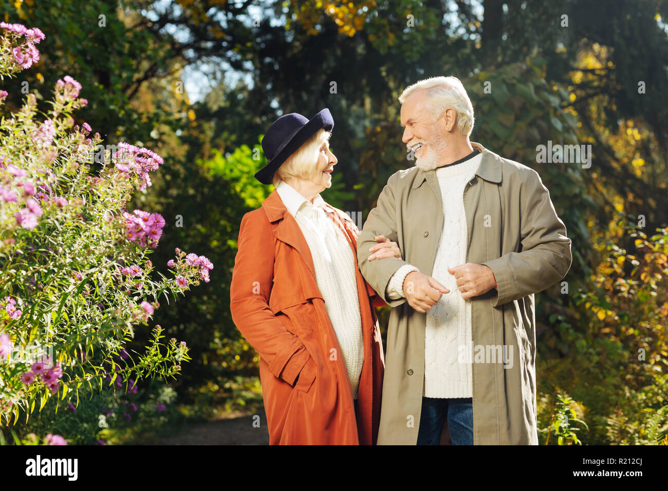 Happy elderly people talking to each other Stock Photo - Alamy