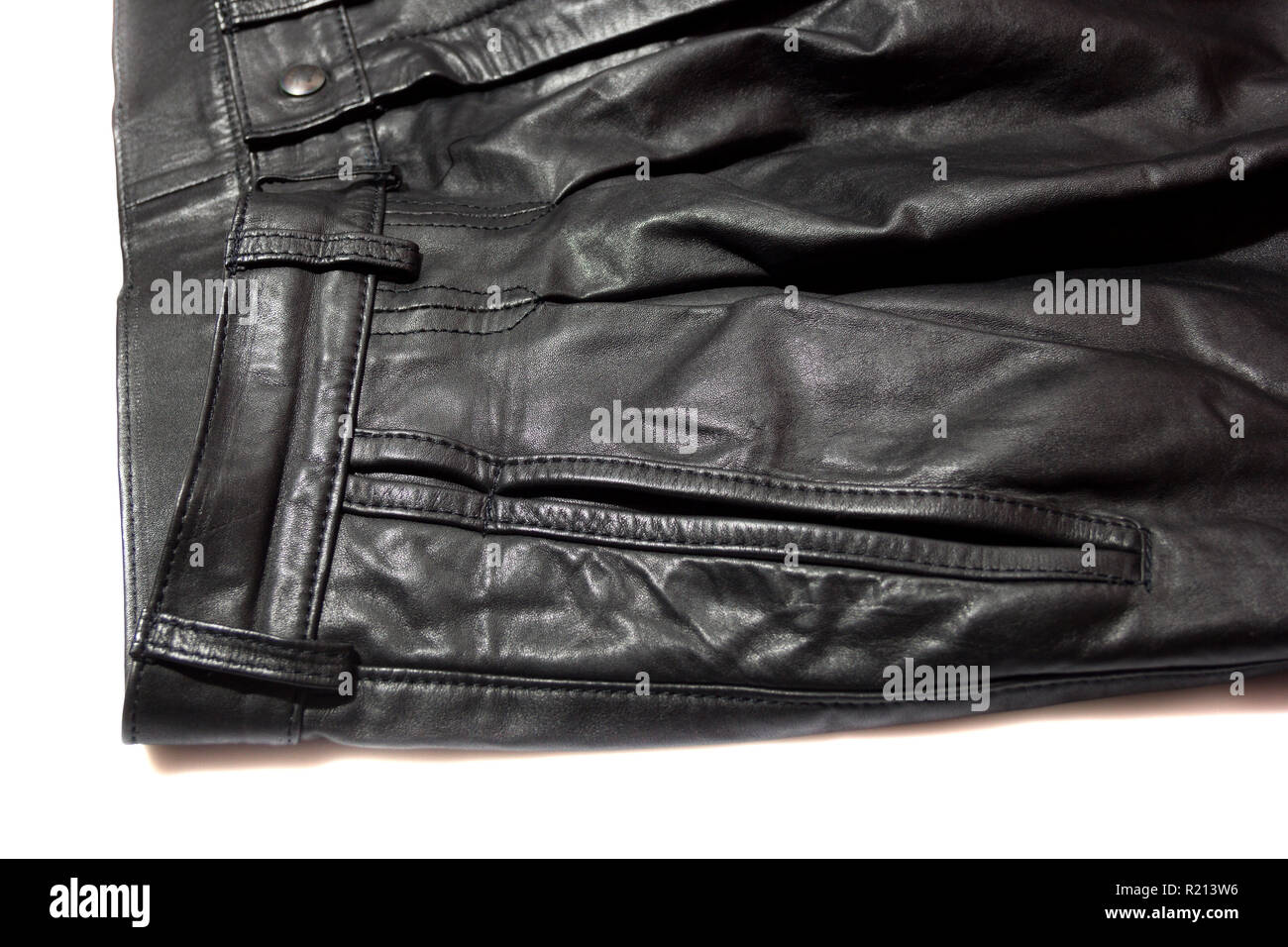 front of leather trousers on white background Stock Photo - Alamy