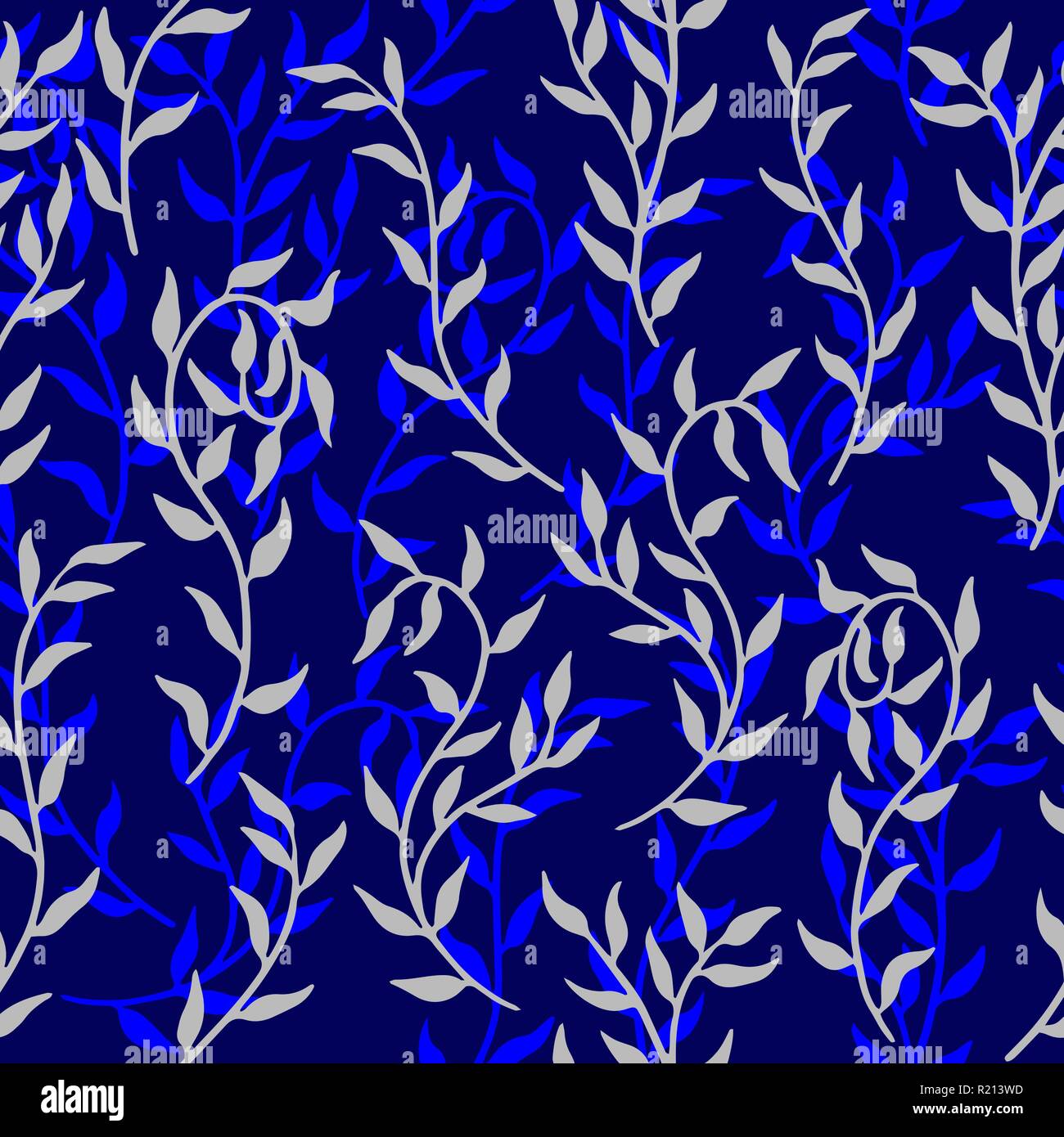 Liana spreads blue leaves creeper seamless pattern background vector ...
