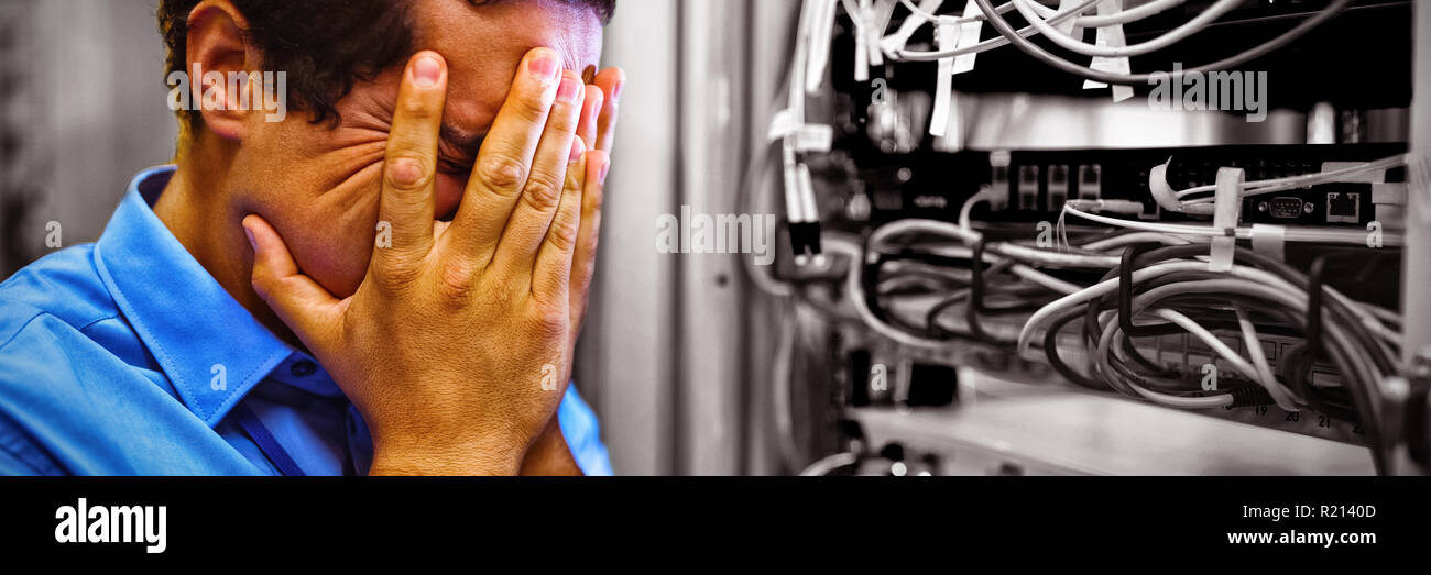 Technician getting stressed over server maintenance Stock Photo - Alamy