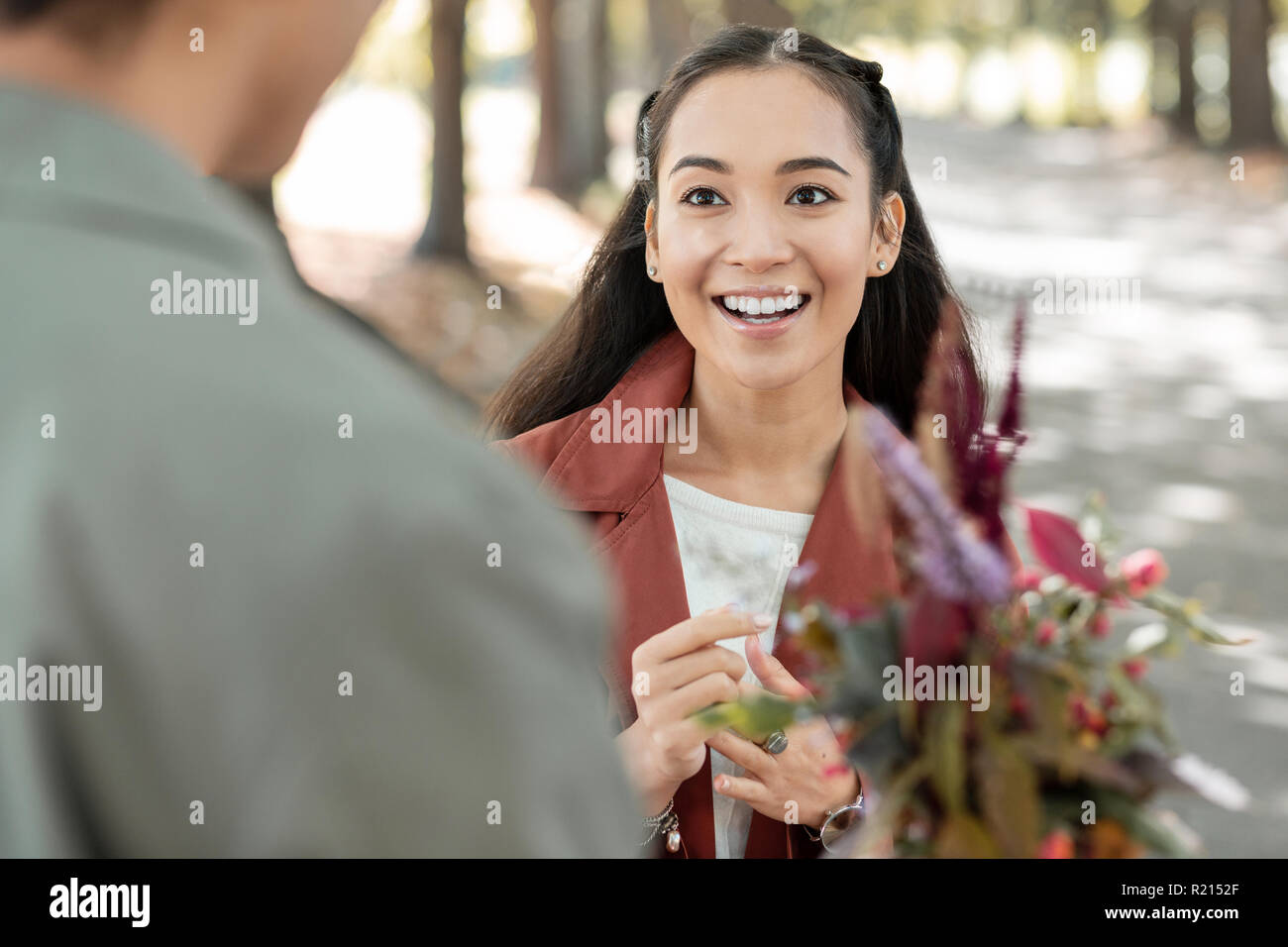 Amazing brunette female person expressing sincere emotions Stock Photo ...