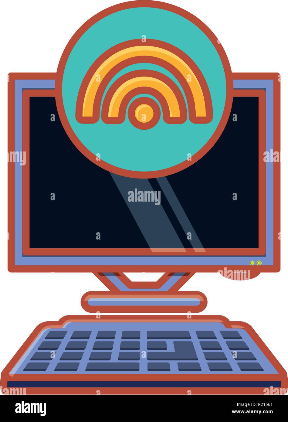 computer desktop with wifi signal vector illustration design Stock ...
