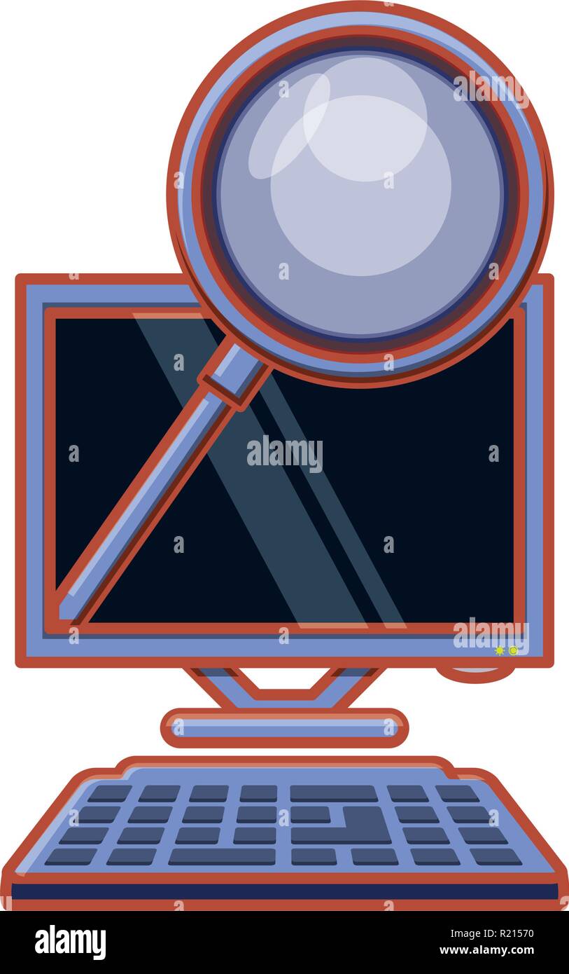 computer desktop with magnifying glass vector illustration design Stock ...