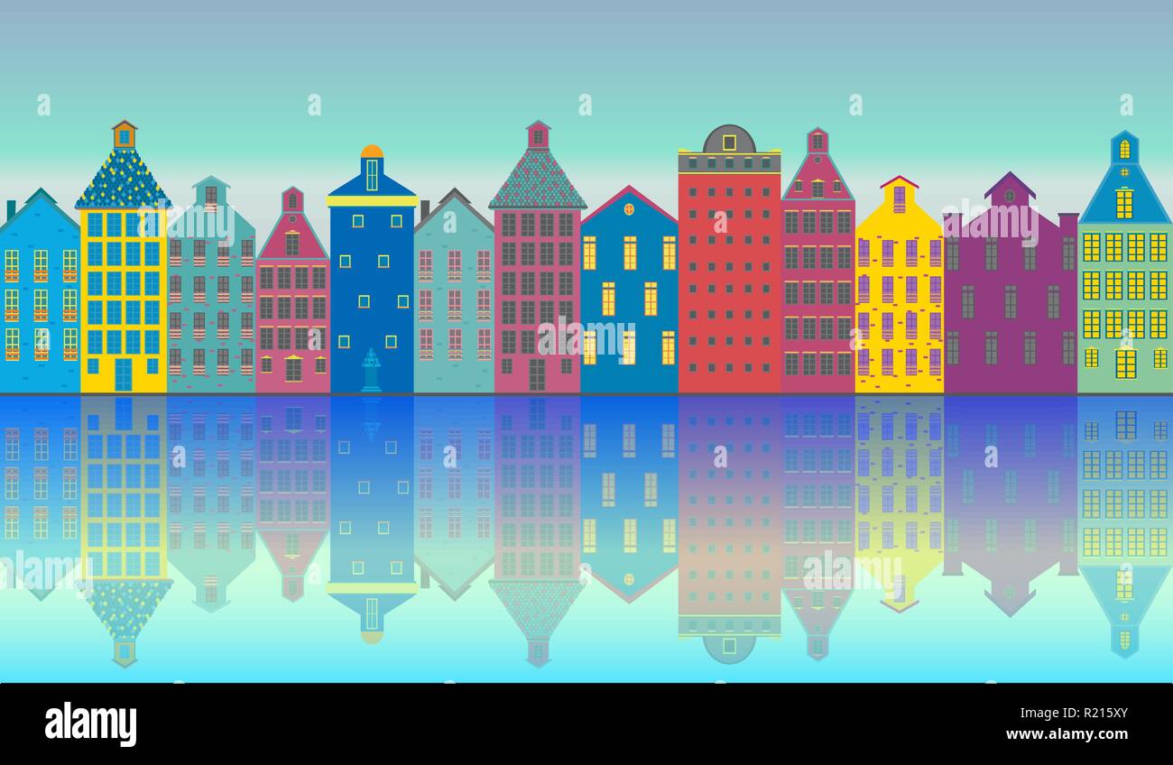 Amsterdam city landscape futuristic beautiful illustration , vector ...