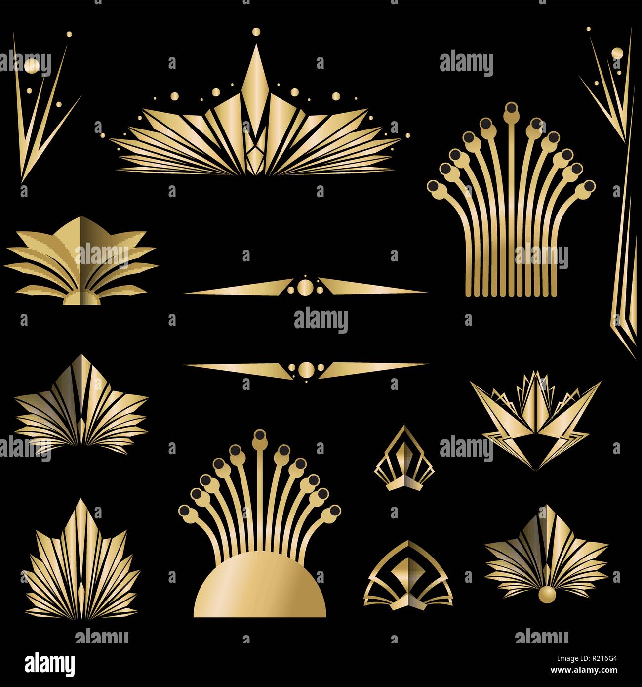 Art deco /Art Nuvo set of DIY elements golden black for print and web ...