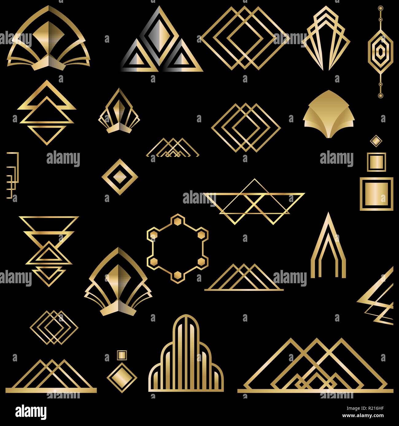 Art deco /Art Nuvo set of DIY elements golden black for print and web ...