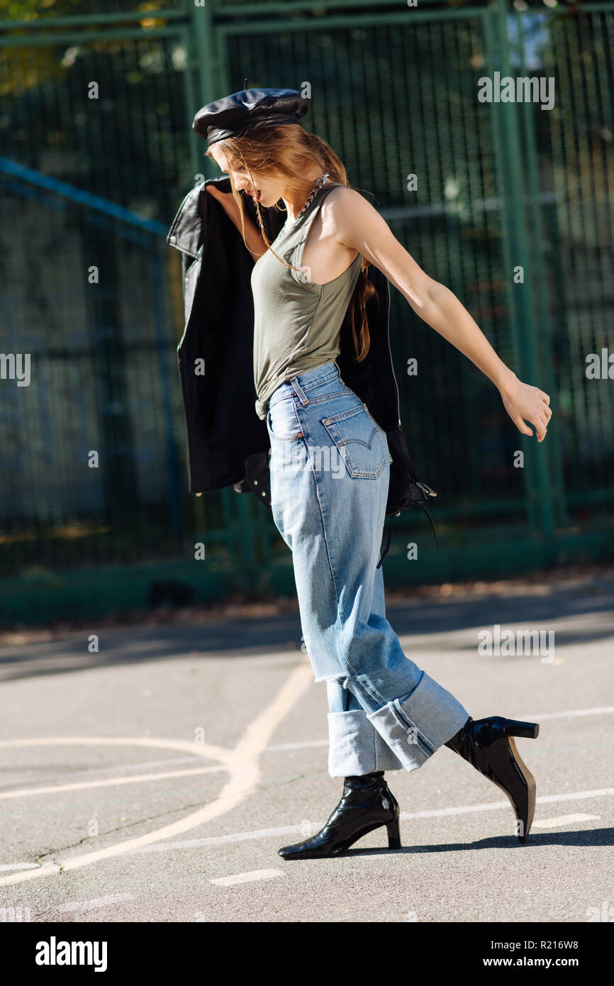 Skinny fashionable model posing for new designer collection Stock Photo ...