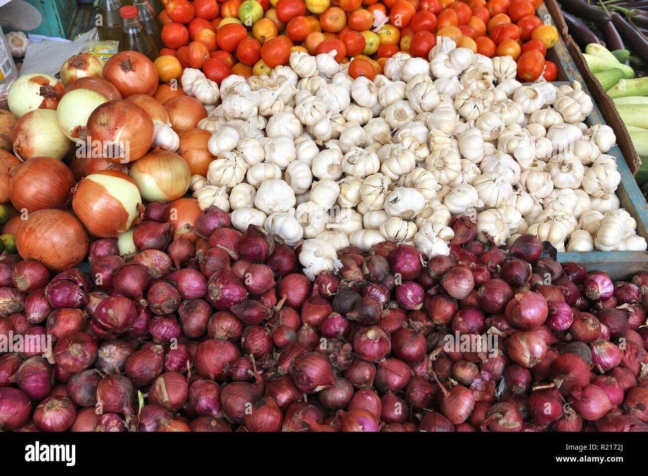 Local vegetables market in El Nido, Palawan, Philippines. Onions ...
