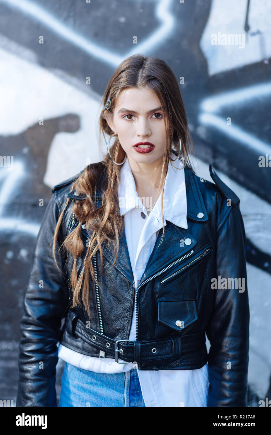 Famous top model wearing trendy clothes from new collection Stock Photo ...