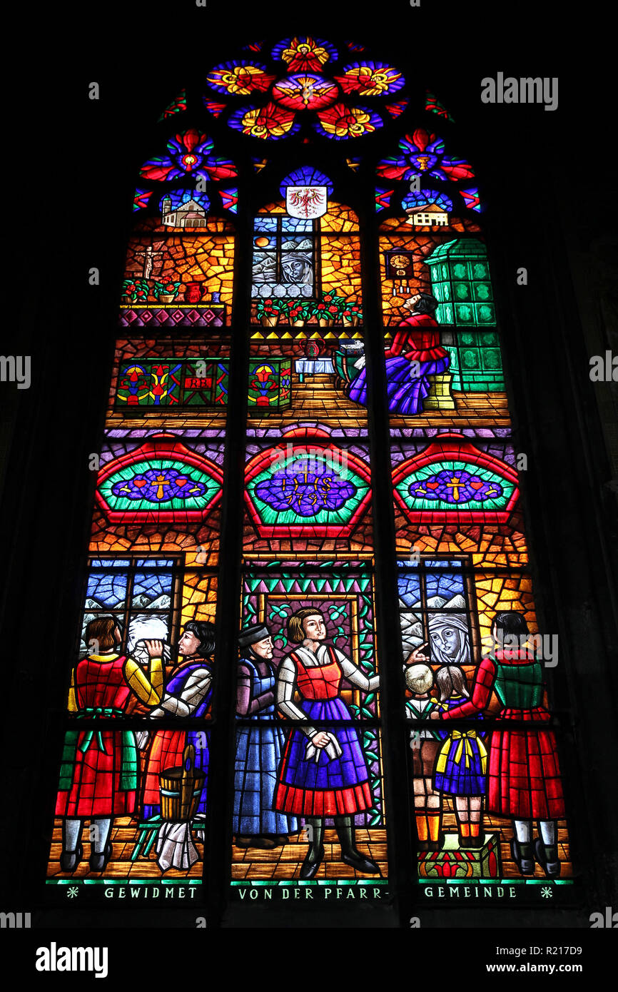 Vienna, Austria - colorful stained glass in Votivkirche (Votive Church ...