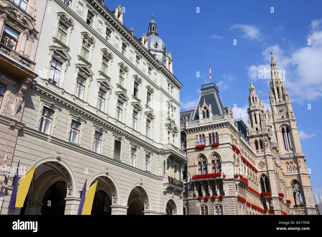 Vienna, Austria - famous City Hall building. The Old Town is a UNESCO ...
