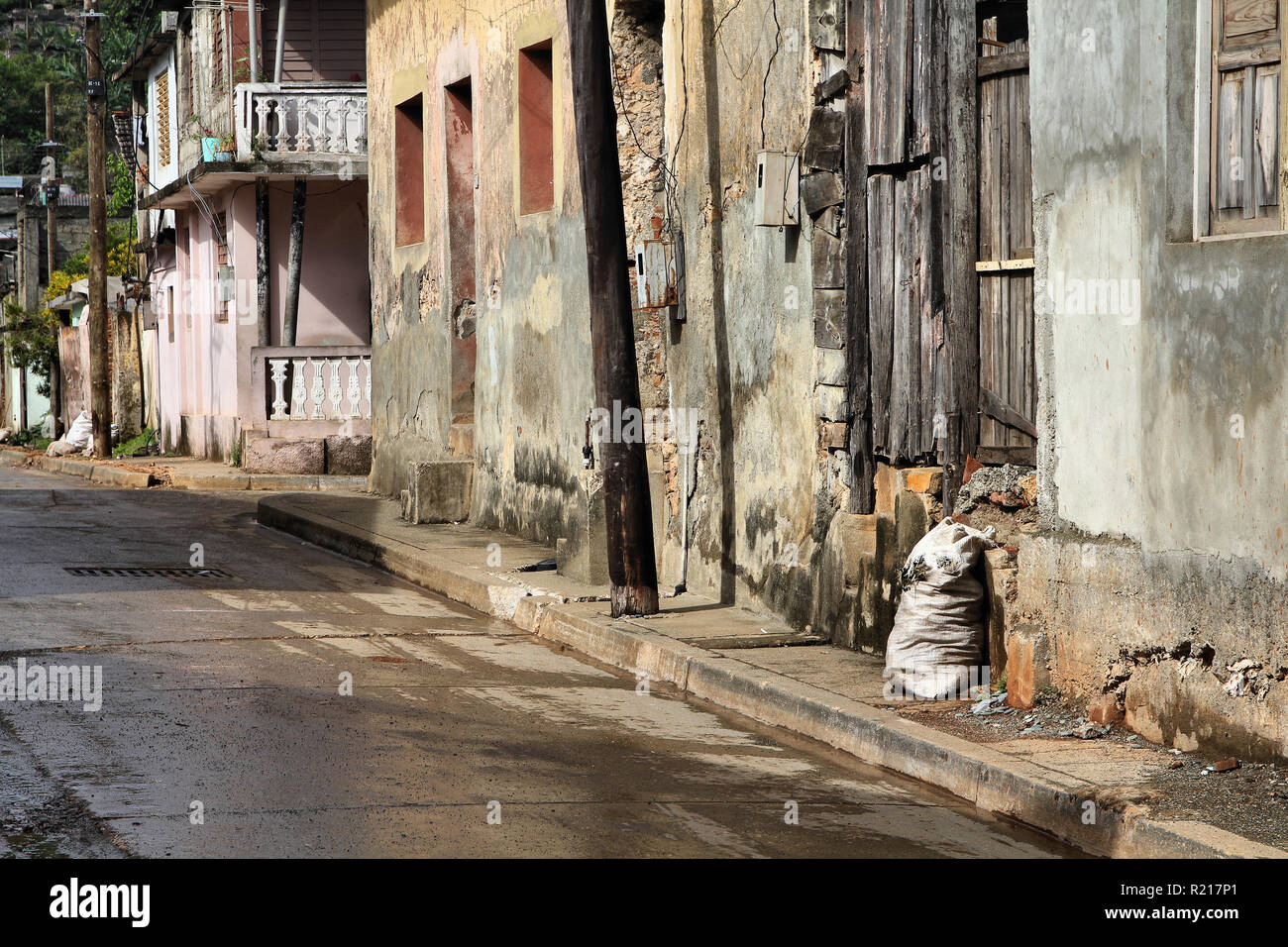 Baracoa, Cuba - colonial architecture. Poor street in Cuba Stock Photo ...