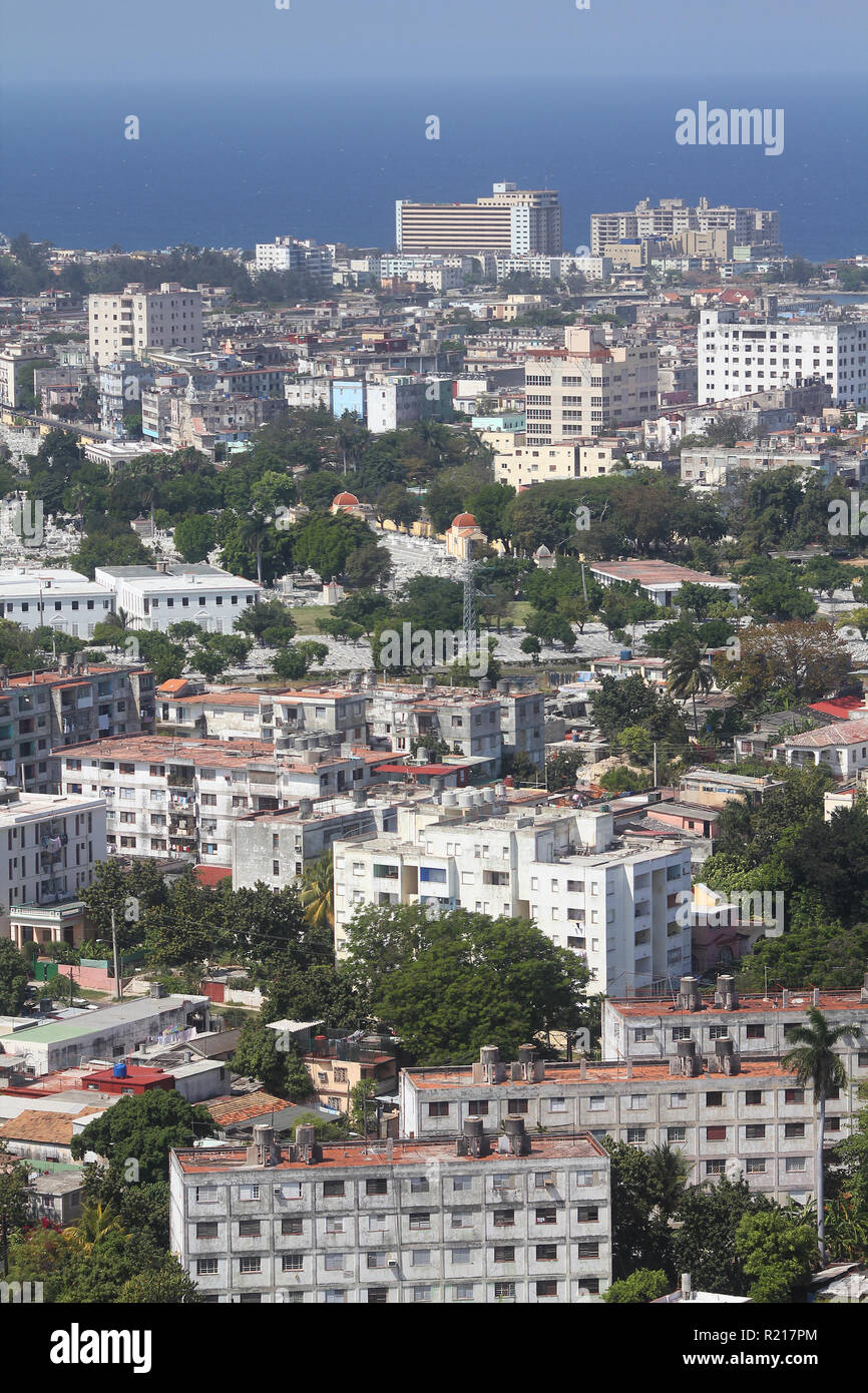 Havana, Cuba - city architecture. Aerial view towards Vedado, famous ...