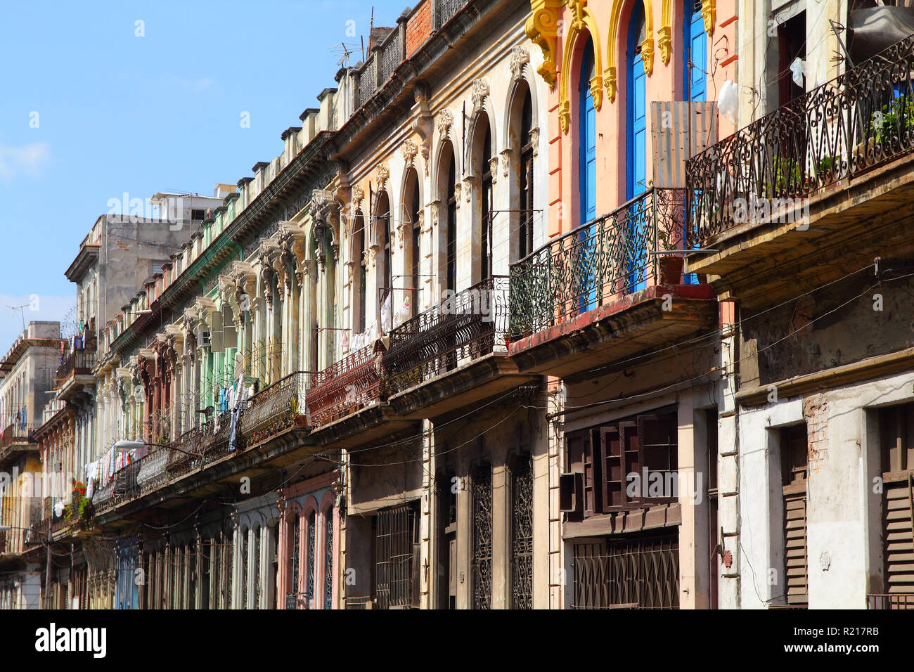 Havana, Cuba - city architecture. Old residential buildings Stock Photo ...
