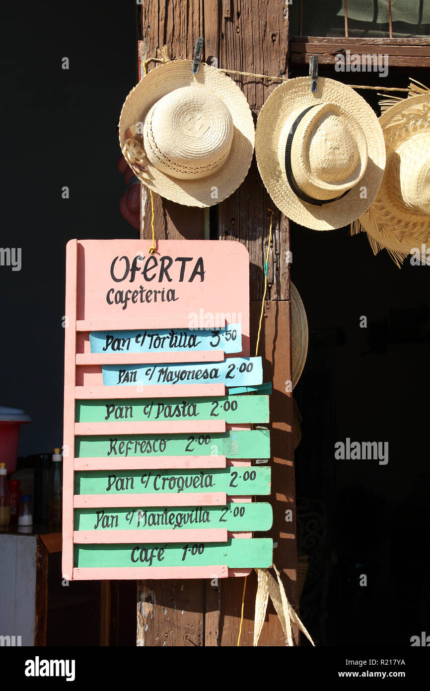 Cuba - generic outdoor cafe menu with typical street cuisine in ...