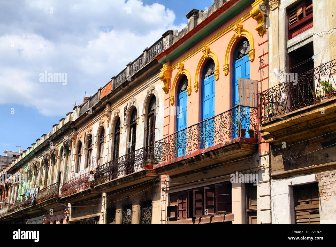 Havana, Cuba - city architecture. Old residential buildings Stock Photo ...