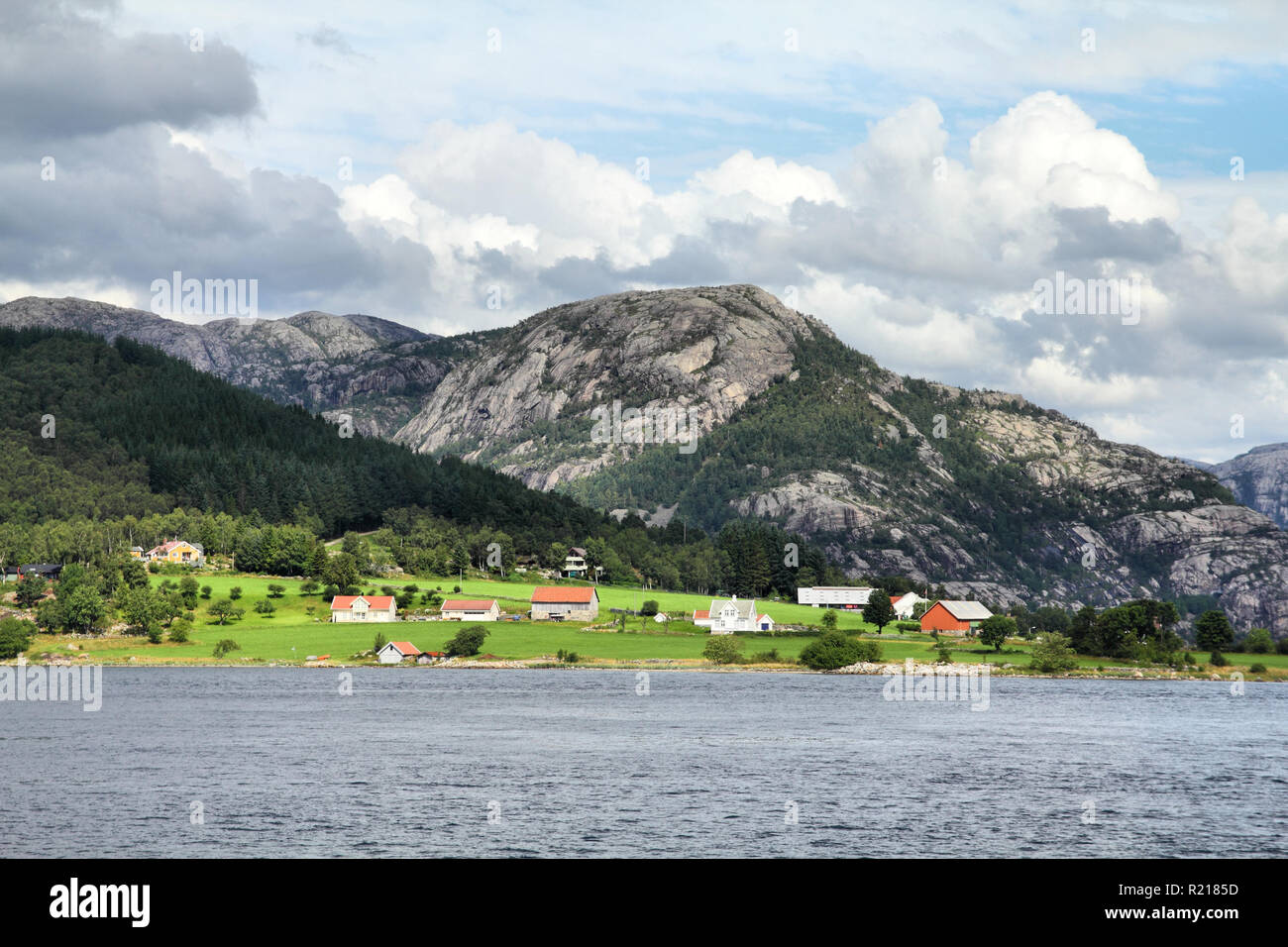 Norway, Rogaland county. Small town by Lysefjorden fiord Stock Photo ...