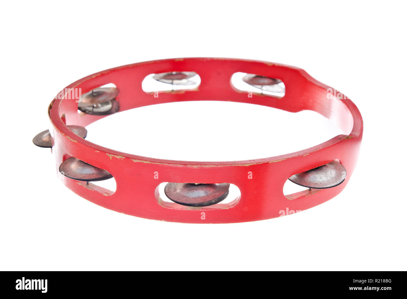 old tambourine isolated on a white background Stock Photo - Alamy