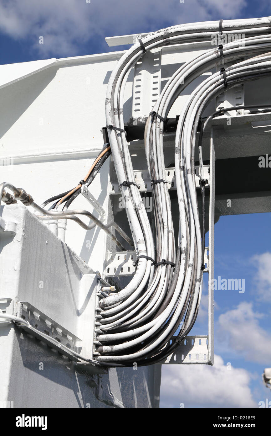 Cable bunch at a ferry. Electrical wires Stock Photo - Alamy