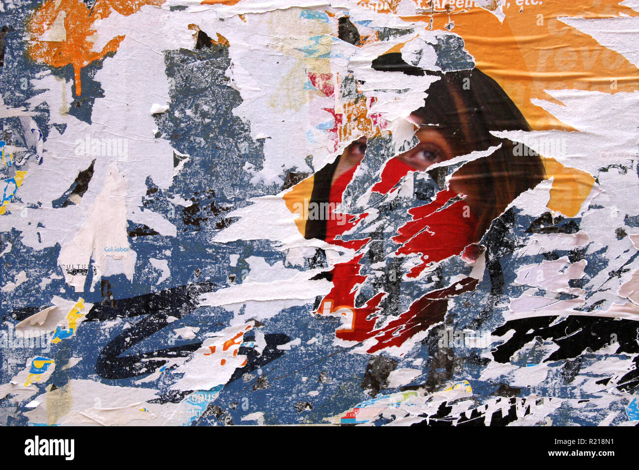 Stripped posters on old wall, vandalism and urban decay Stock Photo - Alamy