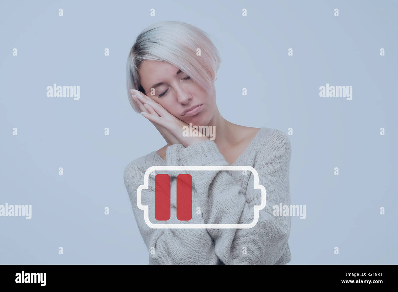 Sad and tired girl suffering from insomnia. Low life energy. Need to ...