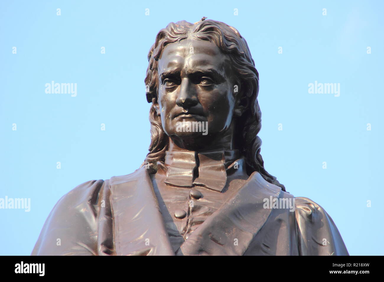Statue of physicist and astronomer, Sir Isaac Newton in Grantham town ...
