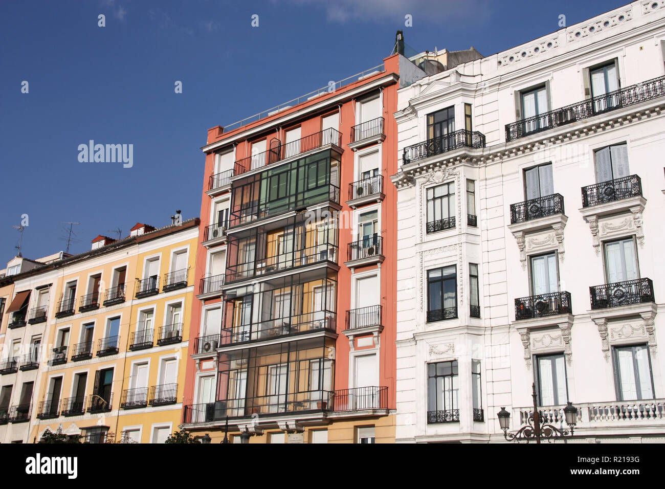 Mediterranean architecture in Spain. Ornate apartment buildings in ...