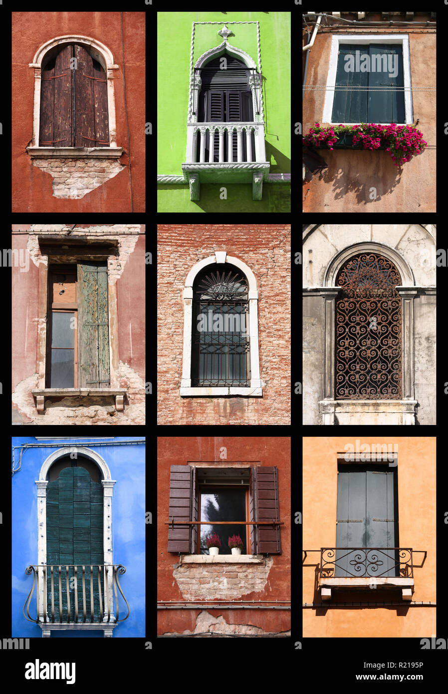 Windows of Venice, Italy. Colorful collection of old architecture Stock ...