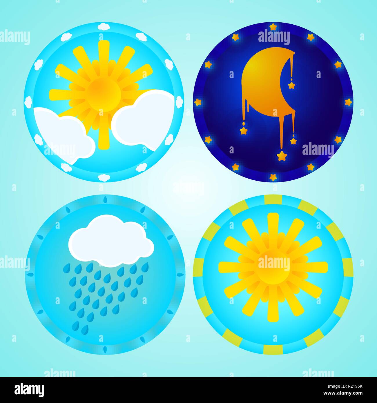 Kids weather icons set with moon, sun and rain clouds . cute cartoon ...