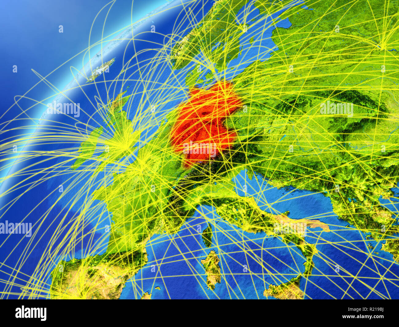 Germany on model of planet Earth with international networks. Concept ...