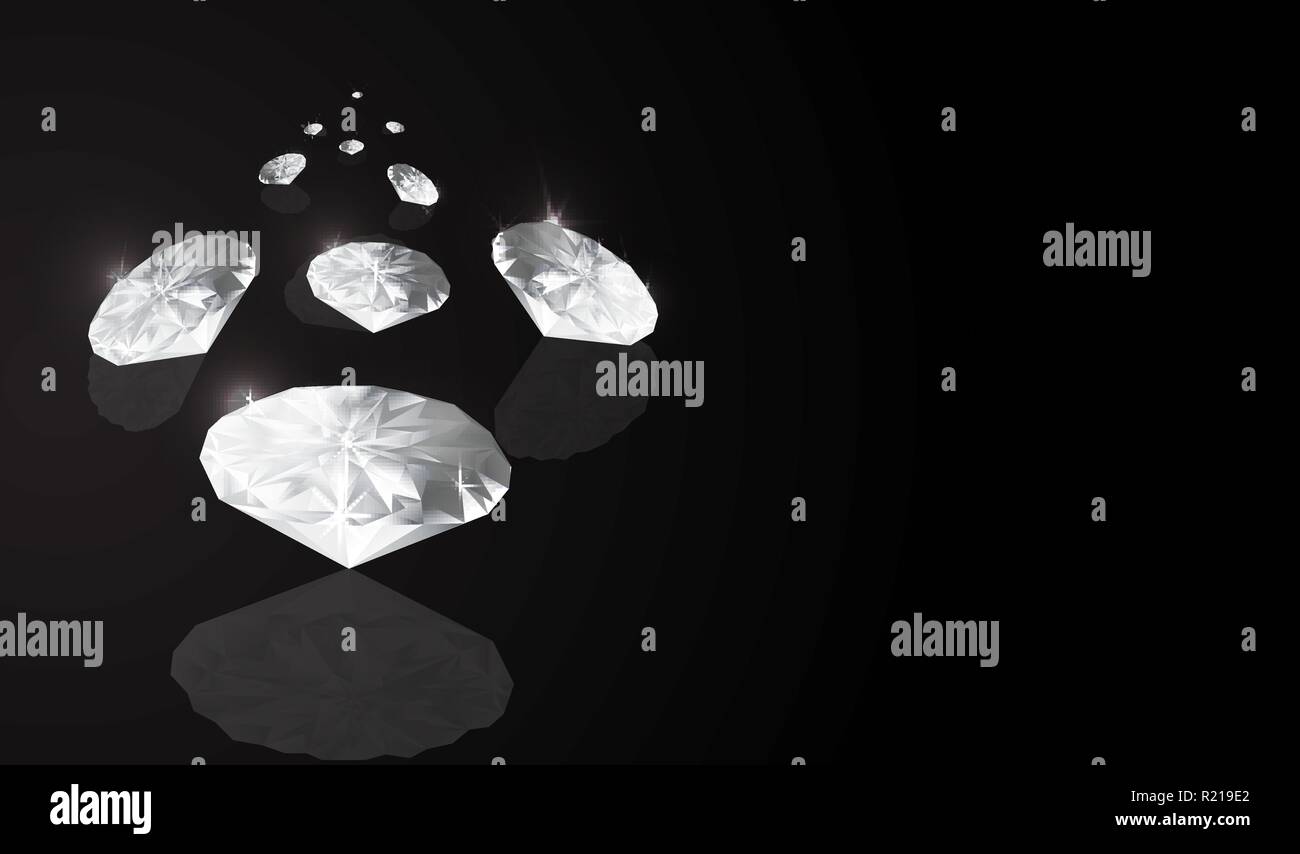 Diamonds on black color mirrored background with reflections, vector ...