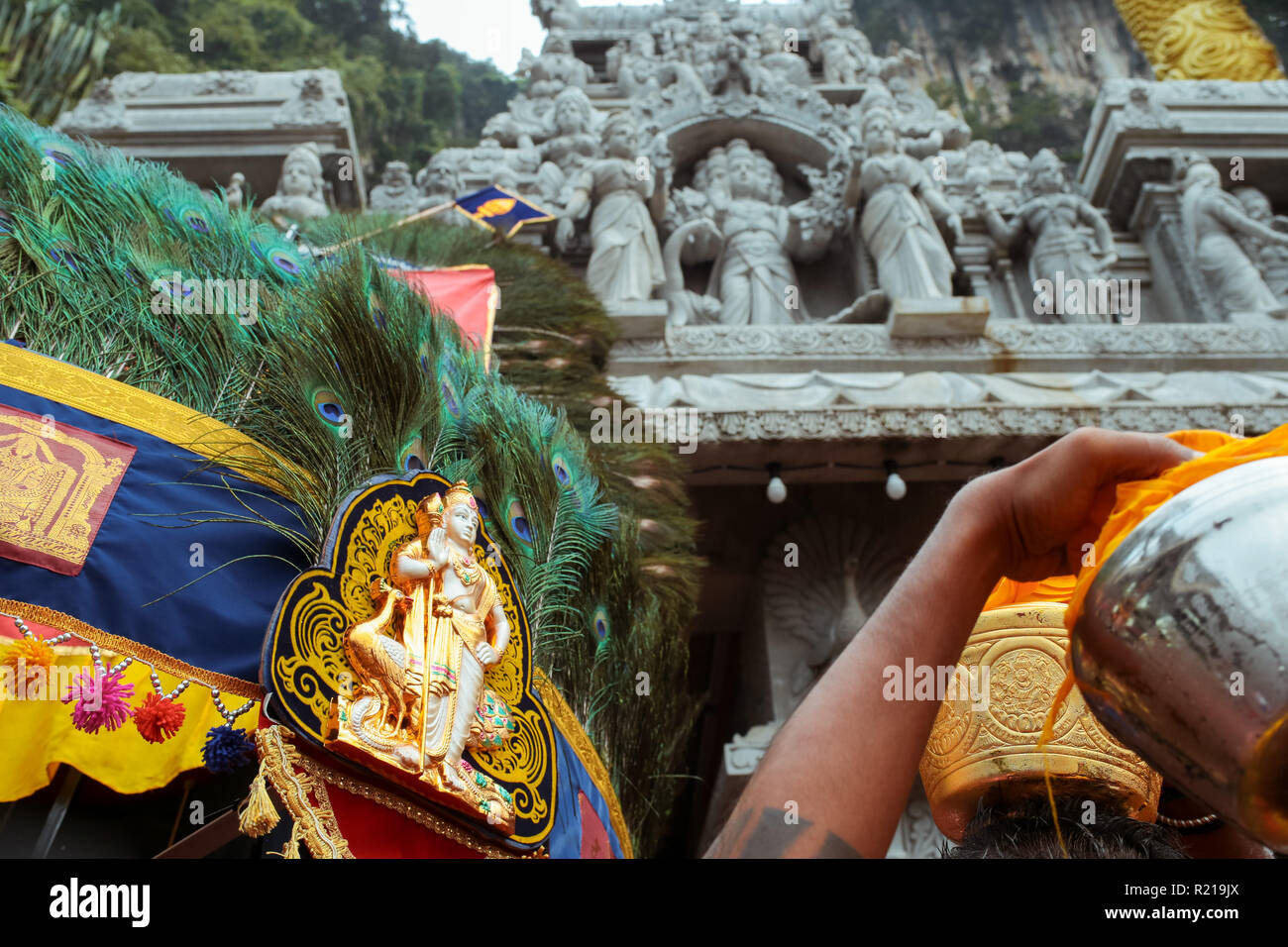 Kavadi at the front gate of Batu Cave temple during the Thaipusam ...