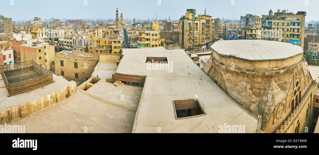 Panorama of the roof of Al-Ghuri complex and the dome of the Mausoleum ...