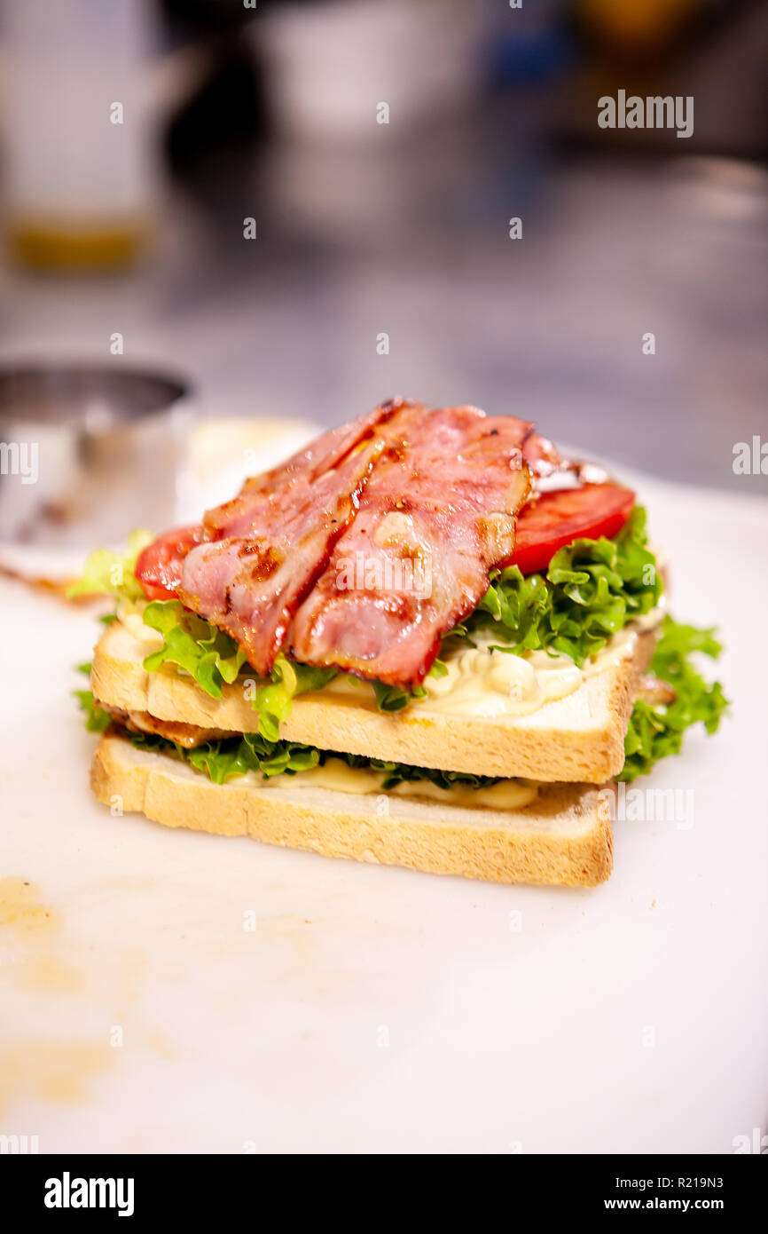 Chef making sandwich with fresh ingredient.Delicious nutrition Stock ...