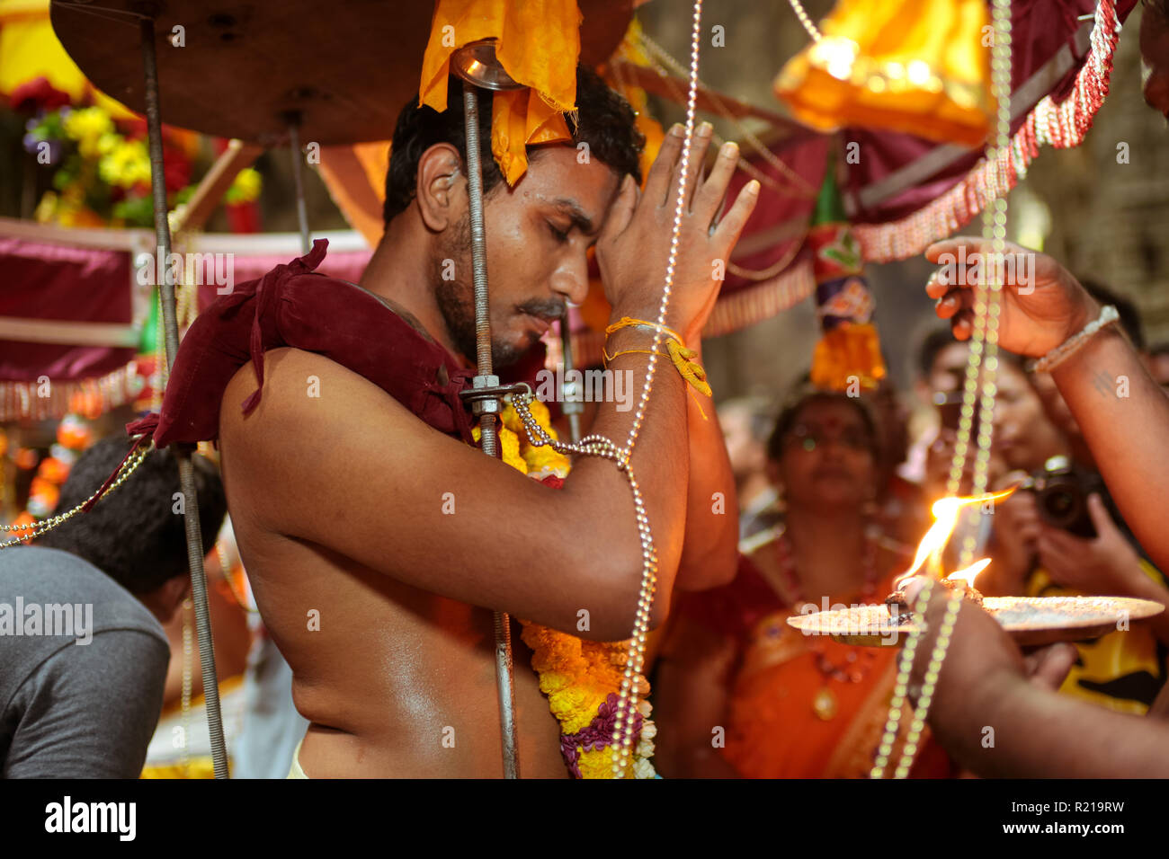 BATU CAVE, MALAYSIA - 31 JAN 2018 : A kavadi bearer performing a ritual ...