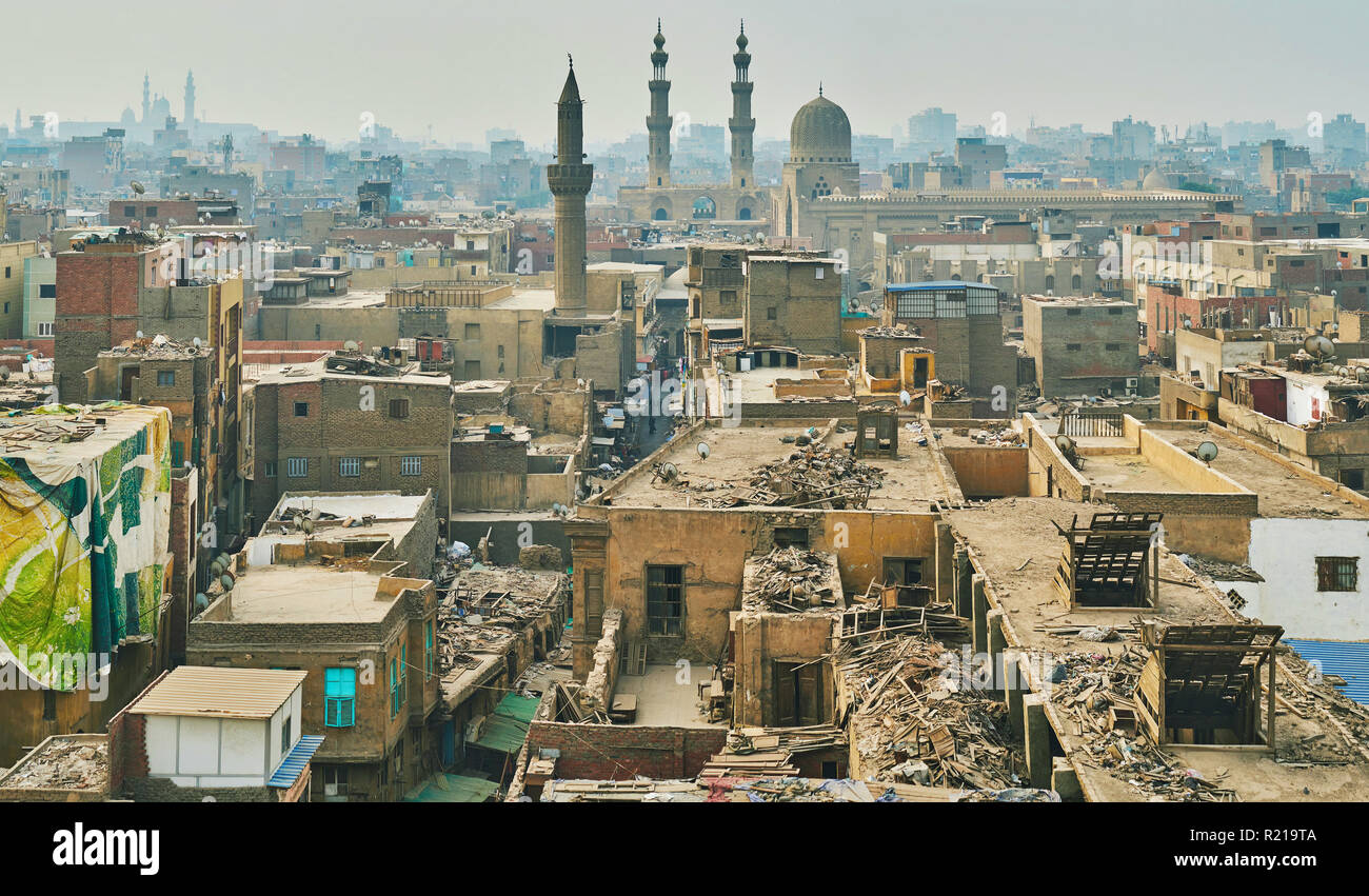 The dome of Al-Muayyad mosque, minaret of historic Al-Fakahany Mosque ...