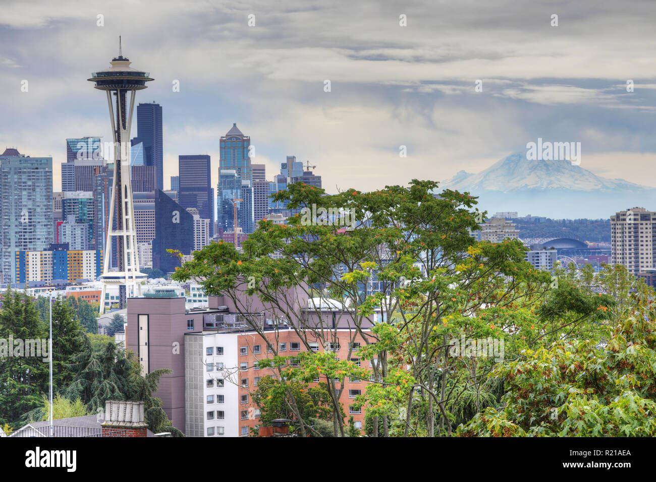 The Seattle, Washington downtown with a cloudy sky Stock Photo - Alamy