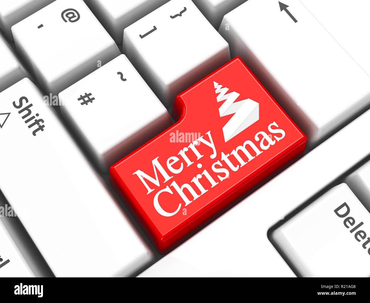 Computer keyboard with Merry Christmas key, three-dimensional rendering ...