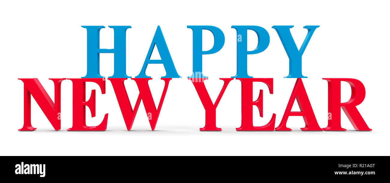 Blue and red words - Happy New Year - isolated on white background ...