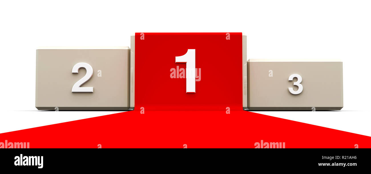 White podium with three rank places and red carpet, three-dimensional ...